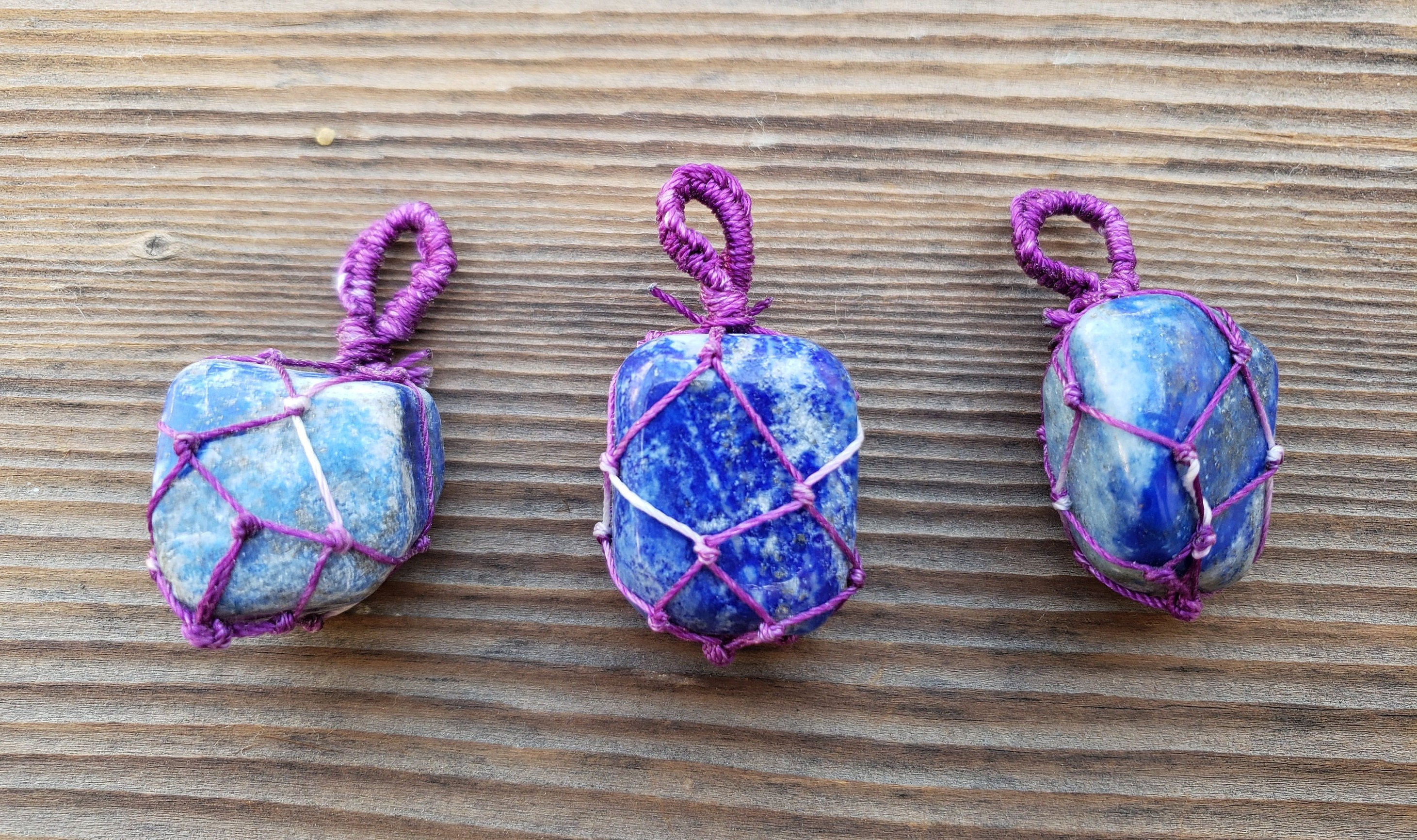 LAPIS LAZULI Netted (Macrame) Tumbled Stone Pendant Stone Natural Gemstone
