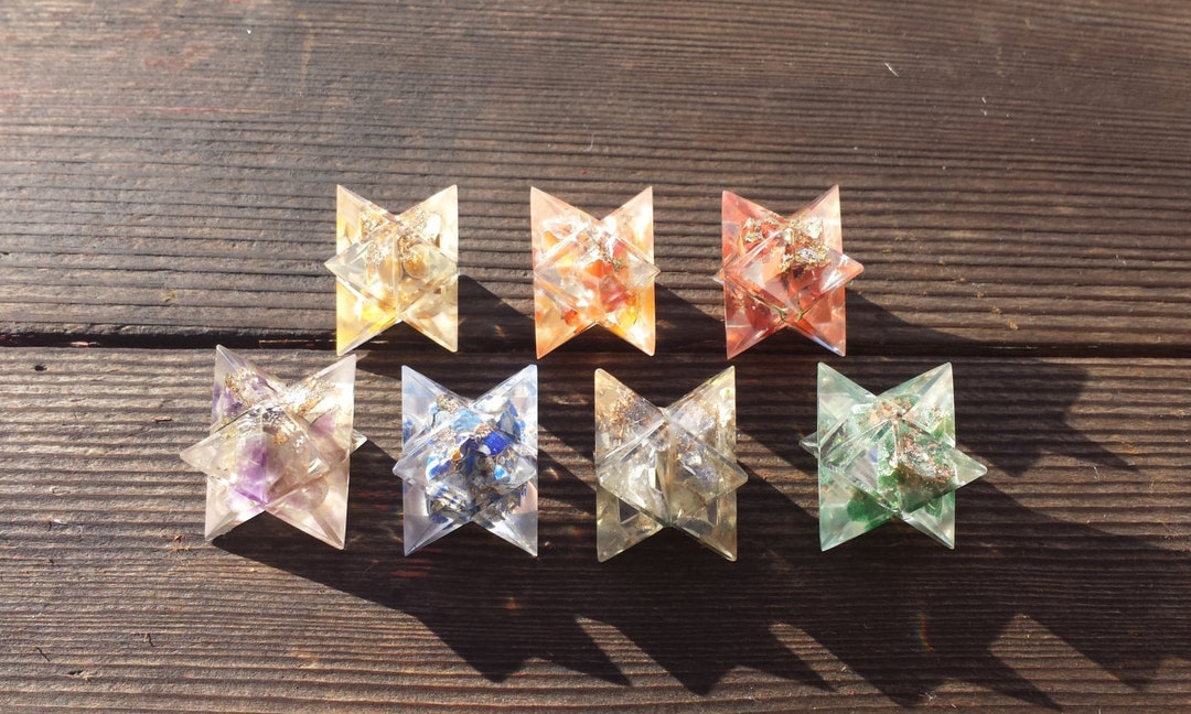 7 CHAKRA MERKABA SET Complete Orgone Gemstone Merkaba Star Set Orgone ...