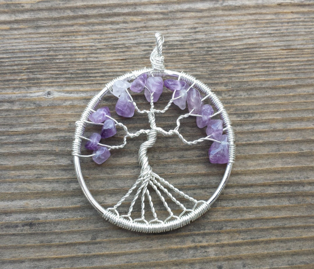 AMETHYST Tree of Life Wire Wrapped Pendant Stone Natural Gemstone (type ...