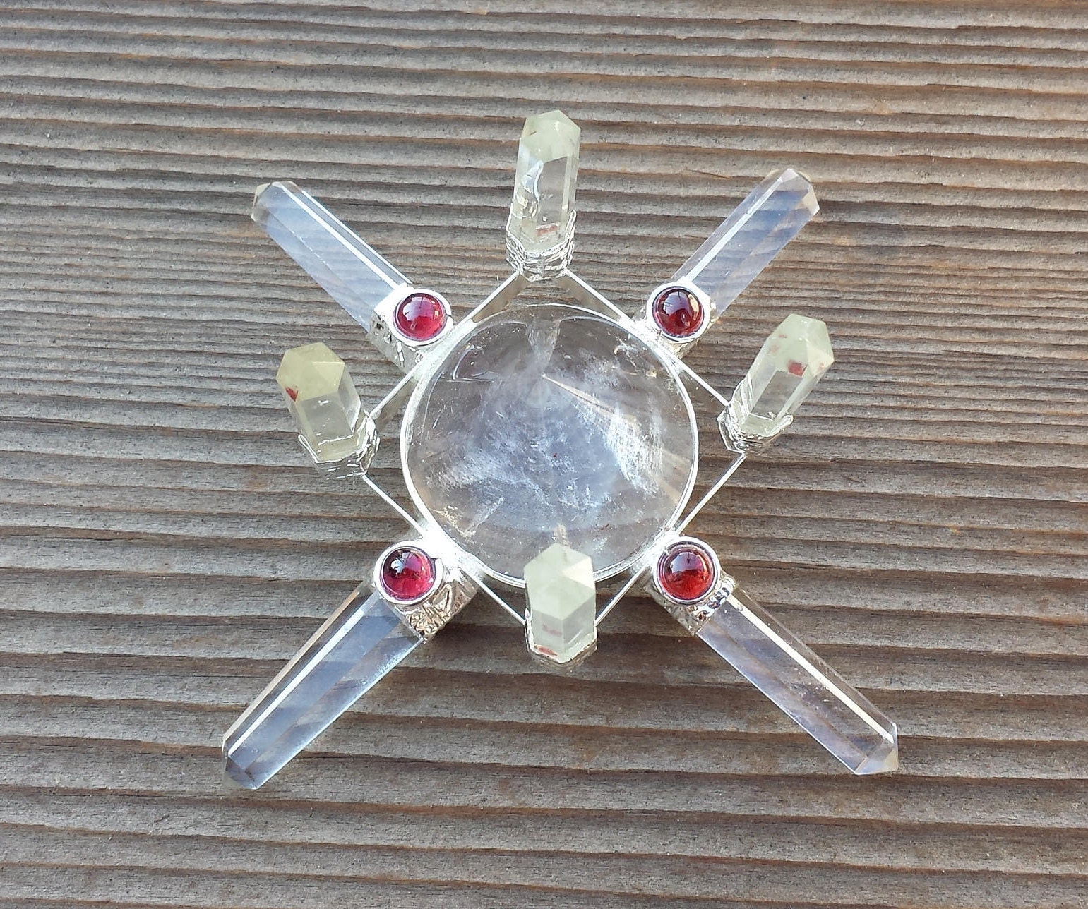 CLEAR QUARTZ Antenna Environment Energy Generator With Garnet Accents