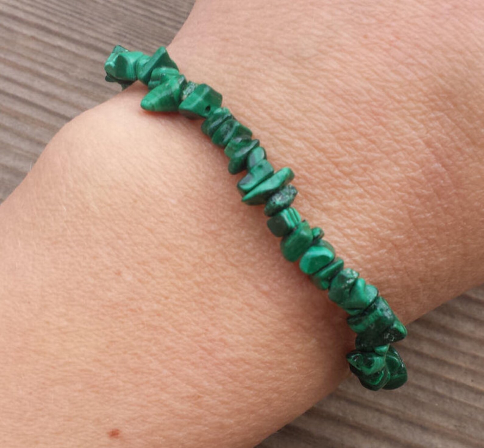 MALACHITE Natural Stone Gemstone Stretchy Chip Bracelet - Etsy