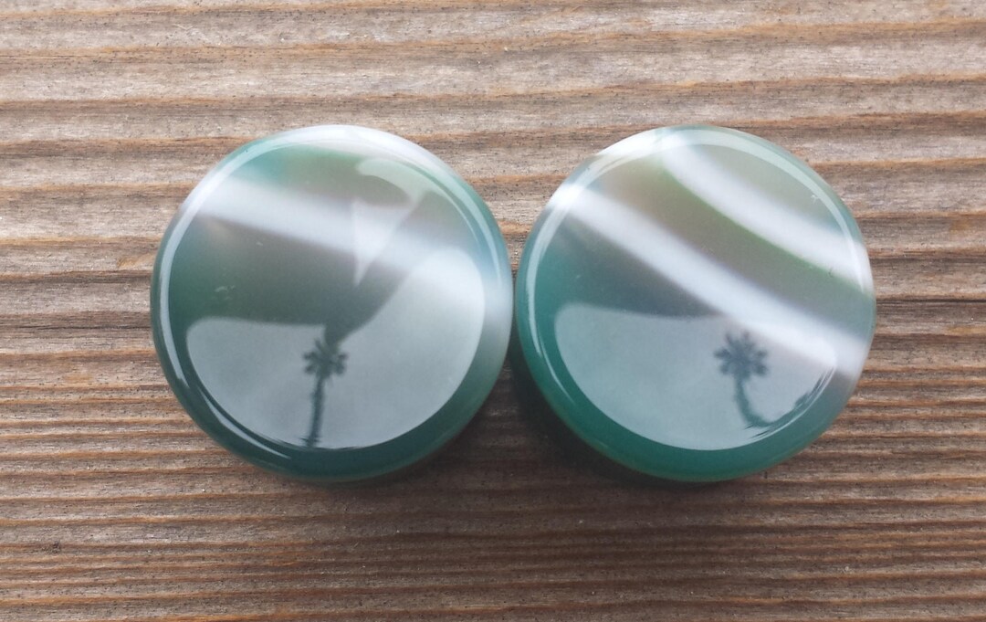 Ein Paar Echte konkave grüne Streifen Achat Plugs Gauges Körperschmuck ...