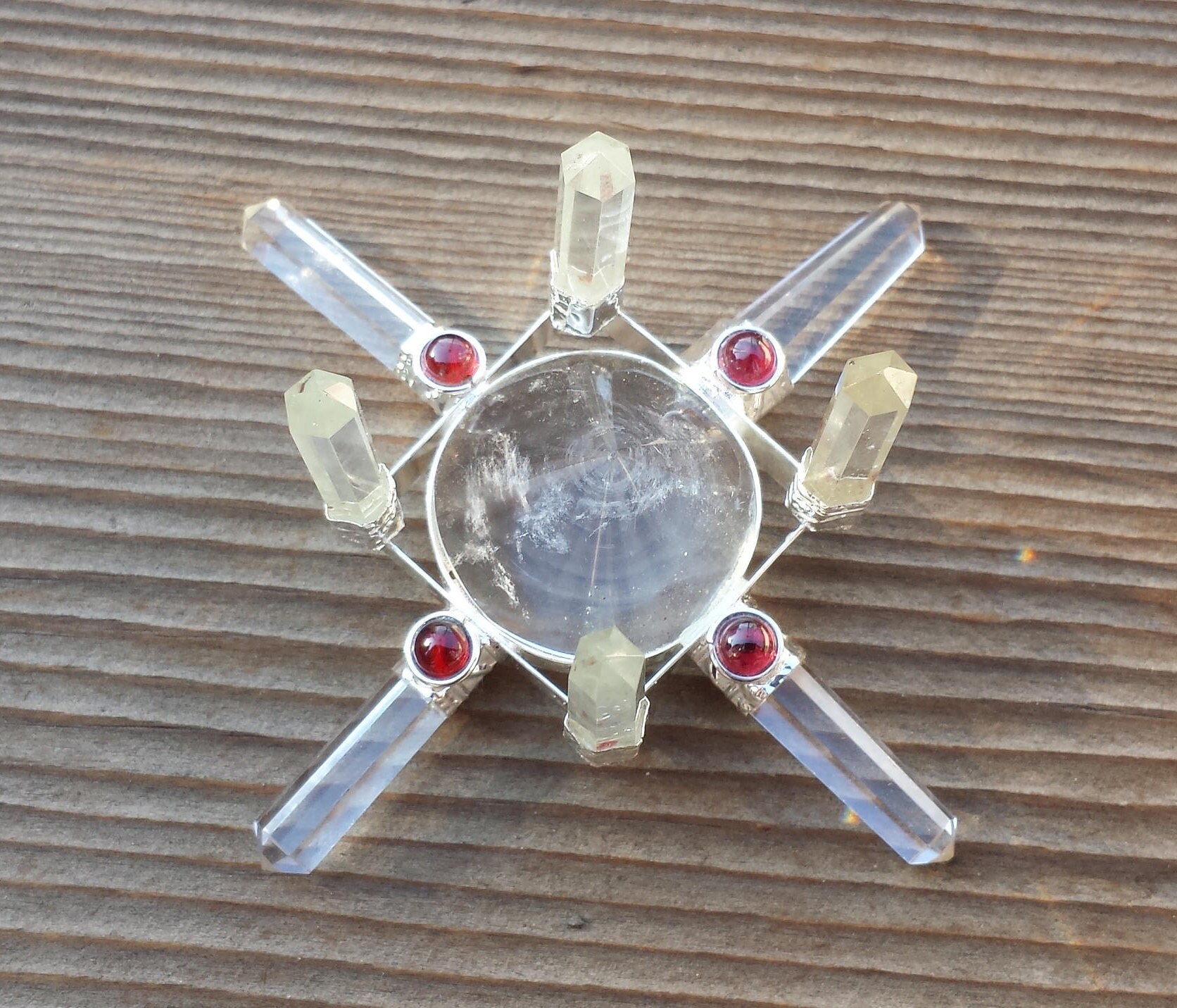 CLEAR QUARTZ Antenna Environment Energy Generator With Garnet Accents