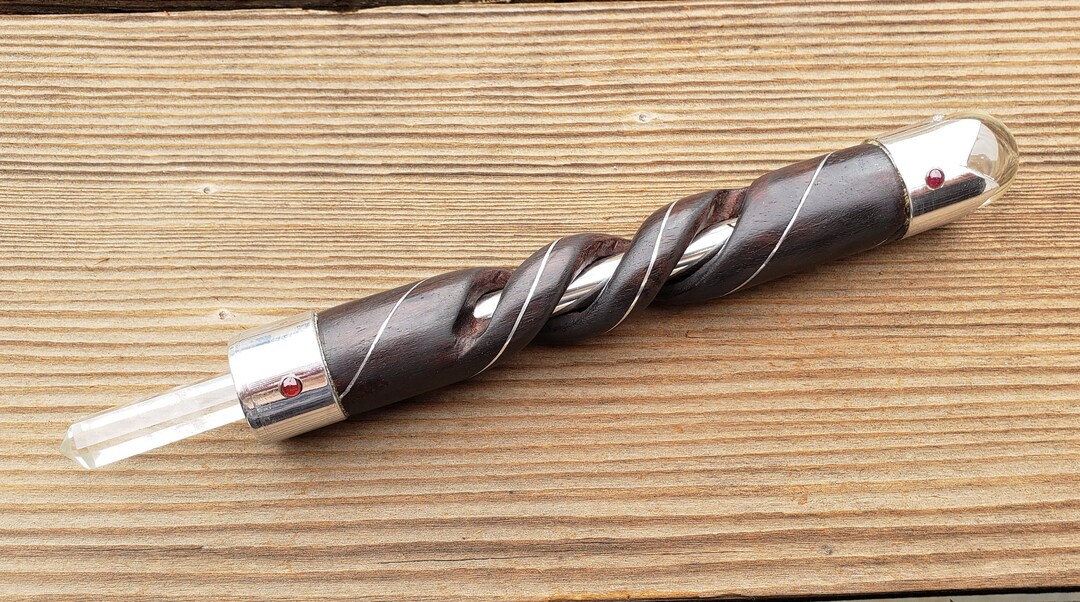 Rosewood Twisted Wand With Silver Interior and Clear Quartz Sphere and ...