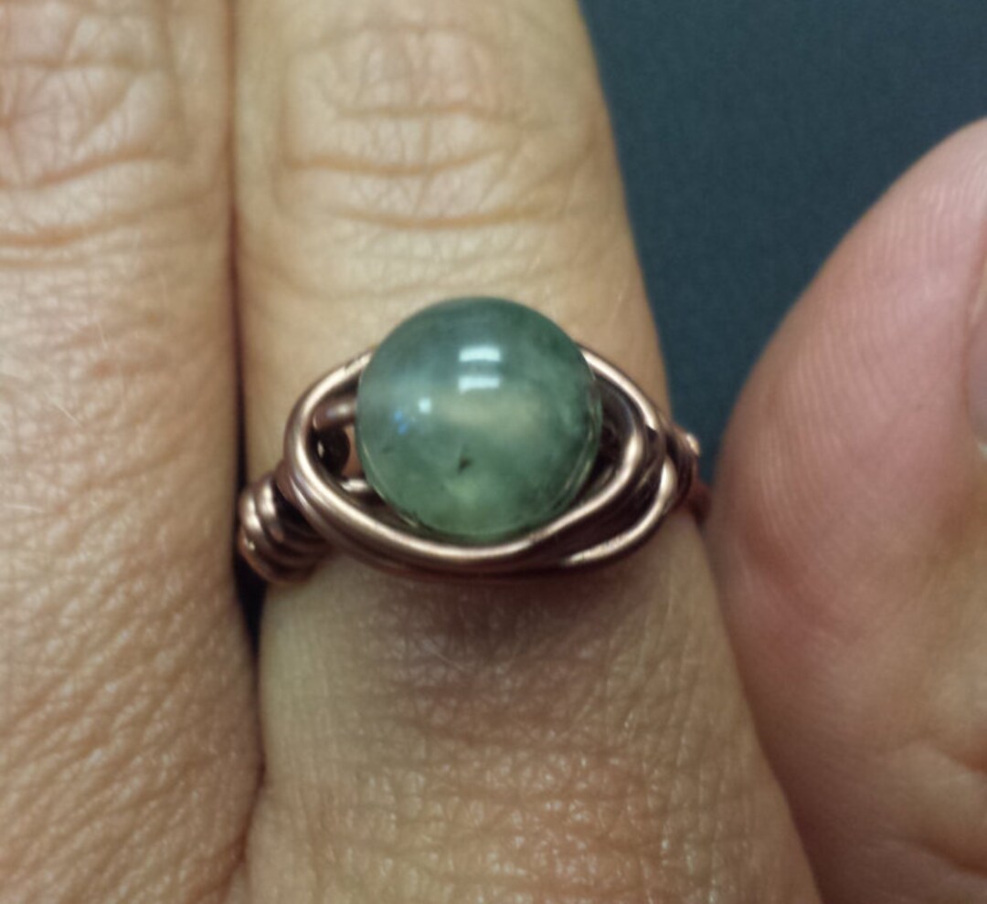 WIRE WRAPPED RING Prehinite in Antiqued Copper Handmade - Etsy