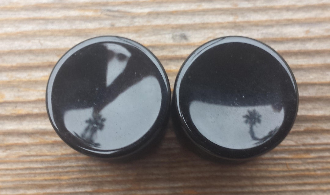 Pair of Real CONCAVE BLACK OBSIDIAN Plugs Gauges Body Jewelry Double ...