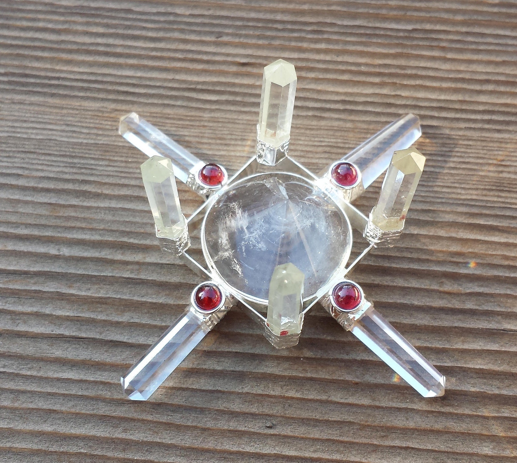CLEAR QUARTZ Antenna Environment Energy Generator With Garnet Accents