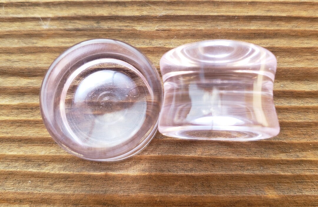 Pair of Real CONCAVE PINK GLASS Plugs Gauges Body Jewelry Double Flared ...