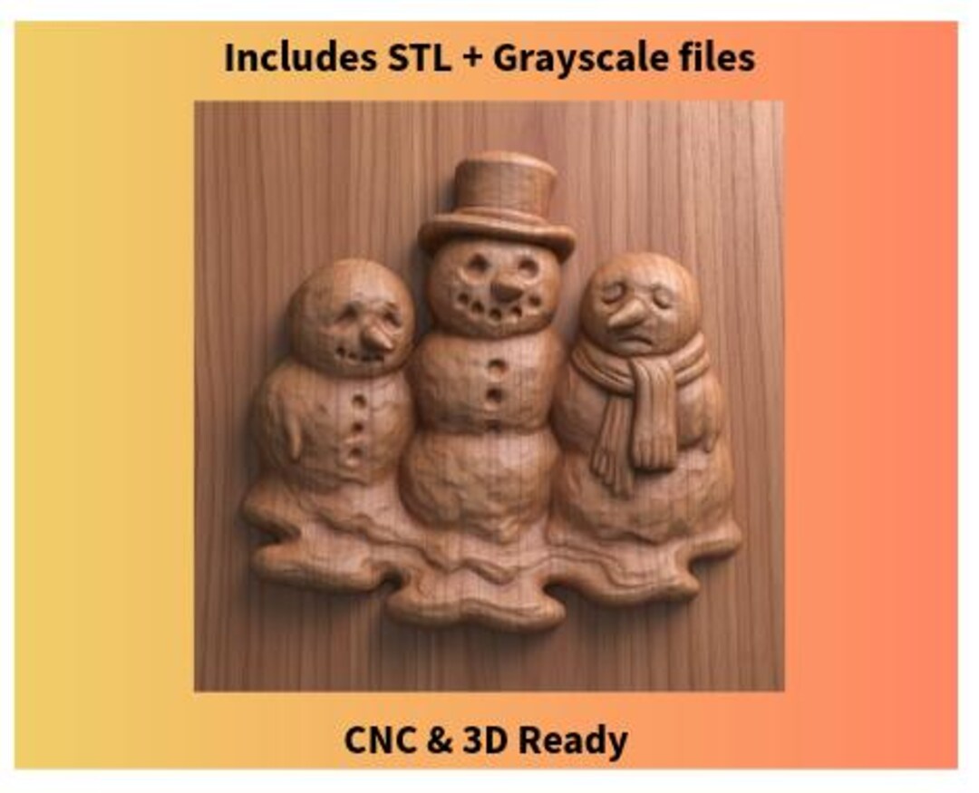 Melting Snowman #2 – CNC Bas-relief & 3D Model | STL + Grayscale ...