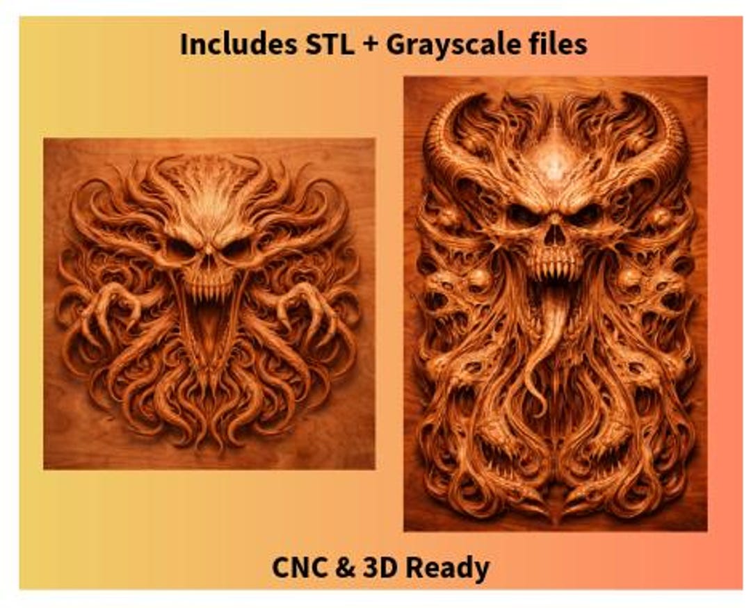Faces of the Abyss – Dark Fantasy Skull Reliefs (2-pack) | Gothic CNC ...