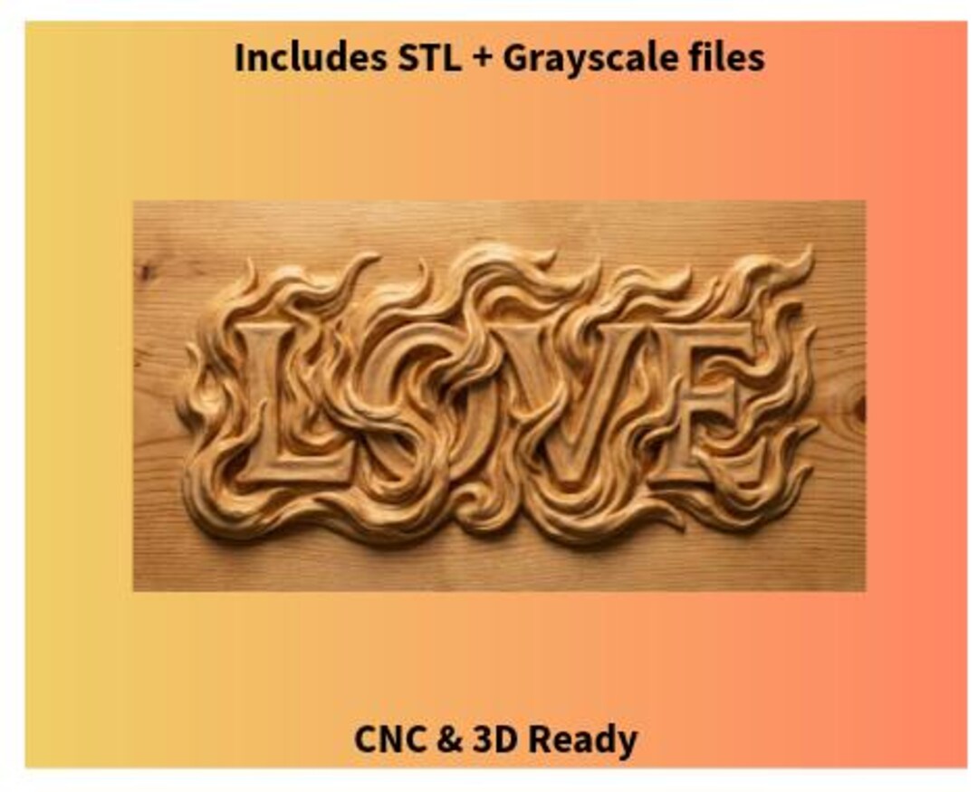 Flaming Love CNC Relief Art | Valentine Flame Sign | STL & Grayscale ...