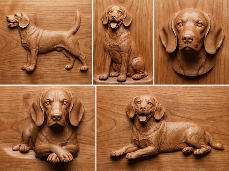 Beagle CNC Relief Model Set, Five Poses, Digital STL Files for CNC Wood ...