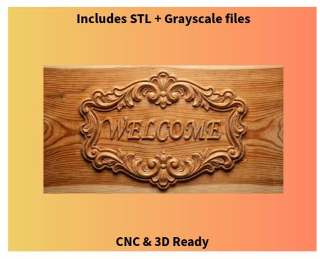 Welcome Sign CNC Relief STL - Grayscale Set | Ornate Decorative Welcome ...