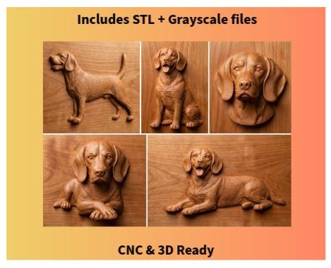 Beagle CNC Relief Model Set, Five Poses, Digital STL Files for CNC Wood ...