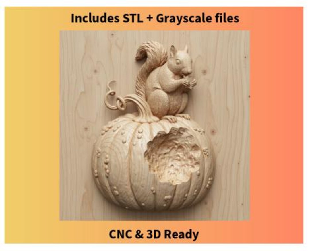 Squirrel Eating Pumpkin Bas Relief STL | CNC Router Carving File | Fall ...