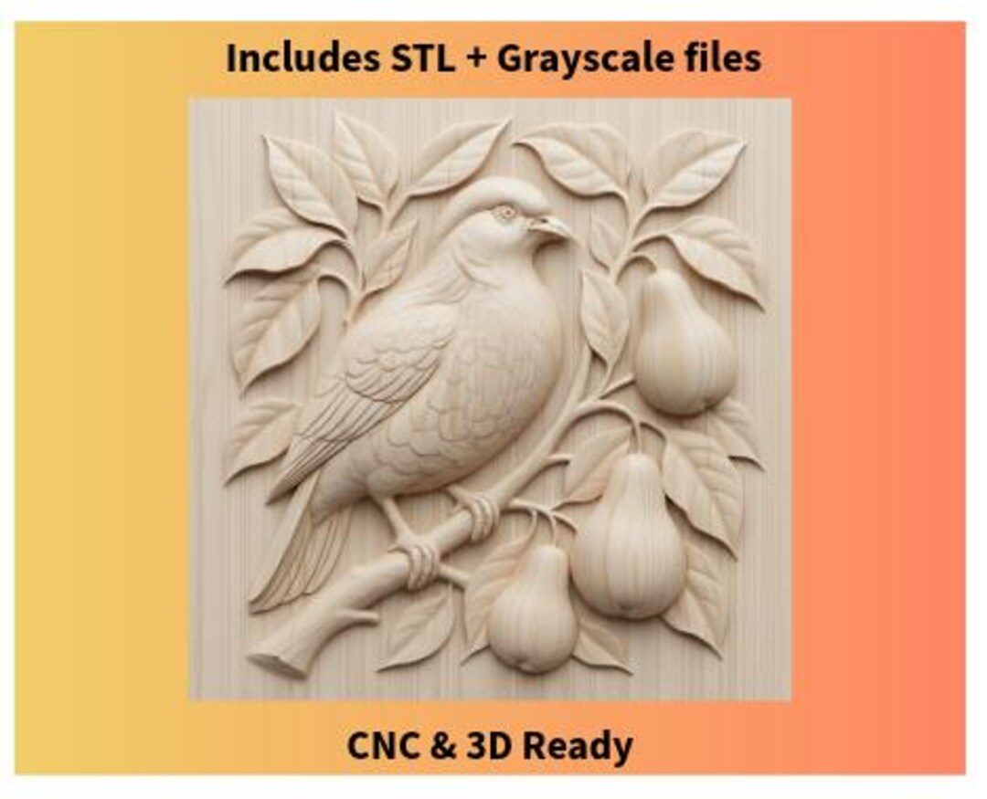 Partridge in a Pear Tree Bas-relief | STL + Grayscale PNG | CNC Router ...