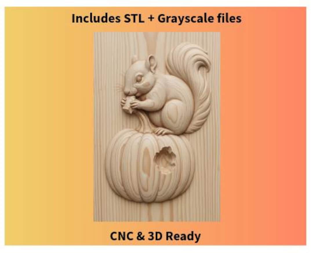 Squirrel Eating Pumpkin – CNC Bas Relief STL + Grayscale | 3D Carving ...