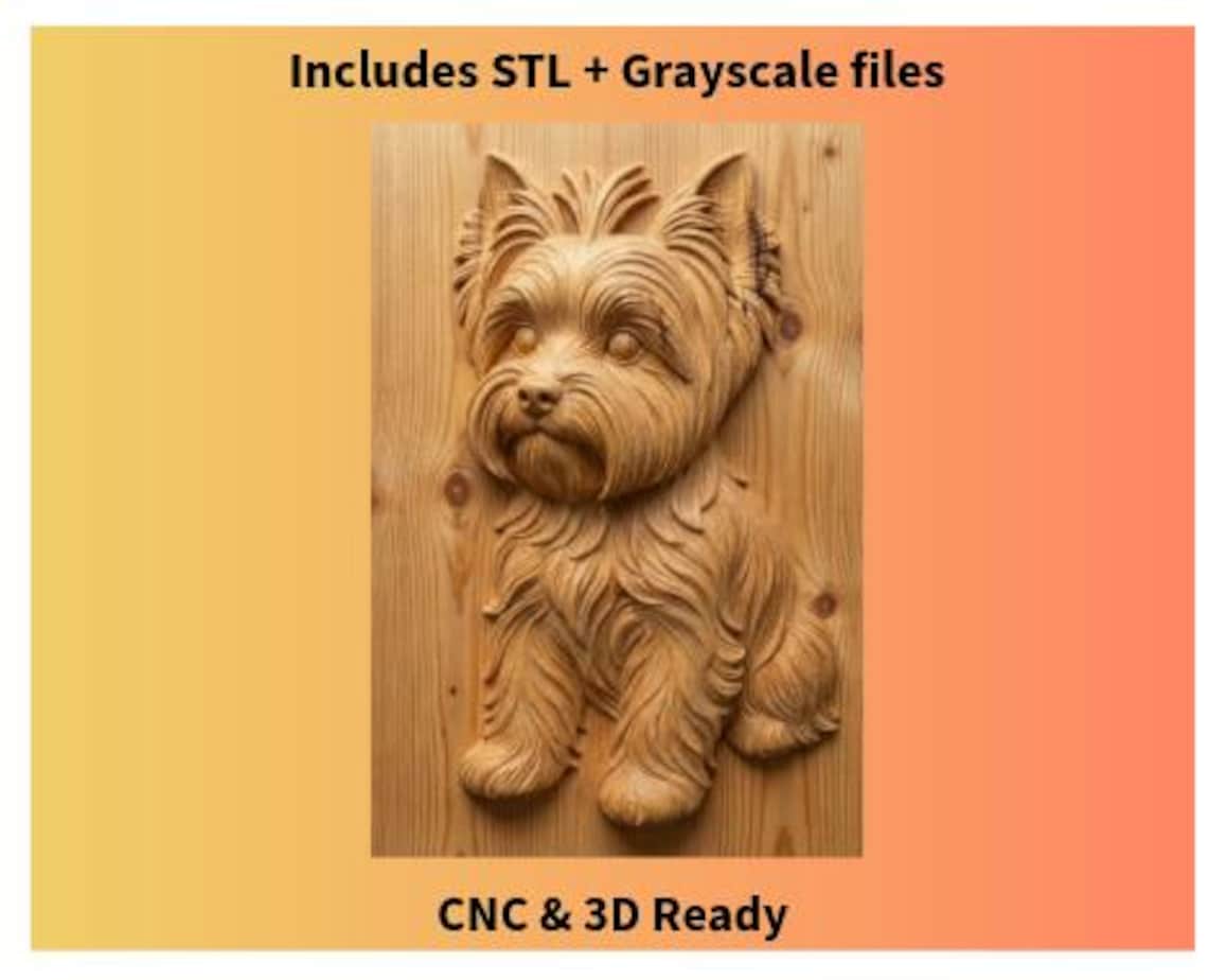 Yorkie Dog CNC Relief STL - Grayscale Set | Yorkshire Terrier 3D ...
