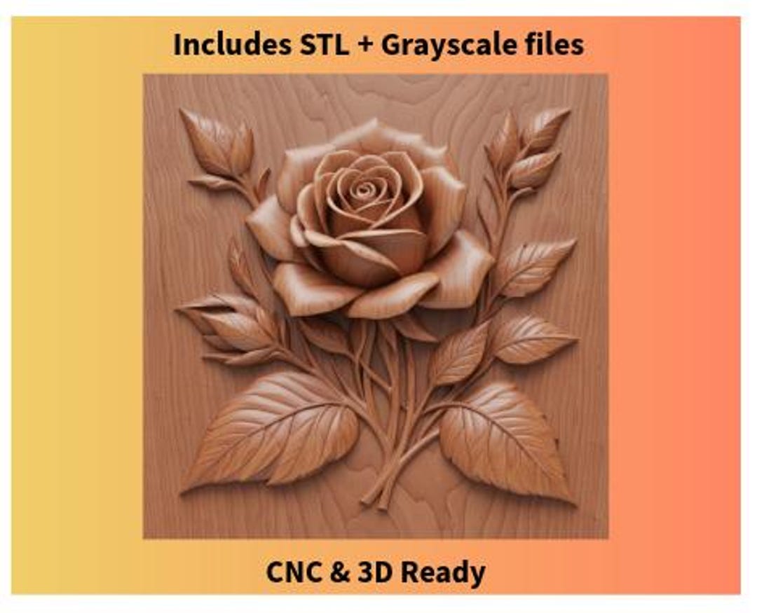 Rose Relief Model - CNC - 3D Printing Bundle | Lithophane STL Set ...