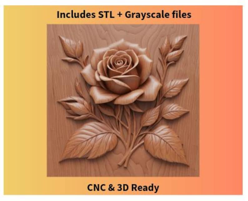 Rose Relief Model - CNC - 3D Printing Bundle | Lithophane STL Set ...