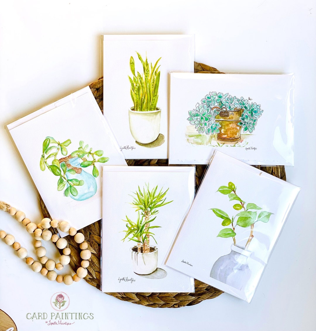 Botanical Greeting Cards, Set of 5, Potted House Plants, Housewarming ...