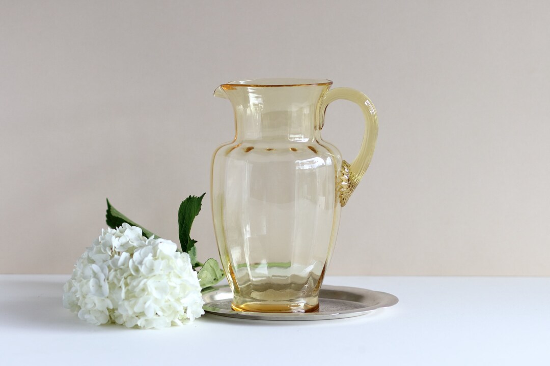 Vintage Yellow Glass Pitcher | Yellow Glass Vase - Etsy