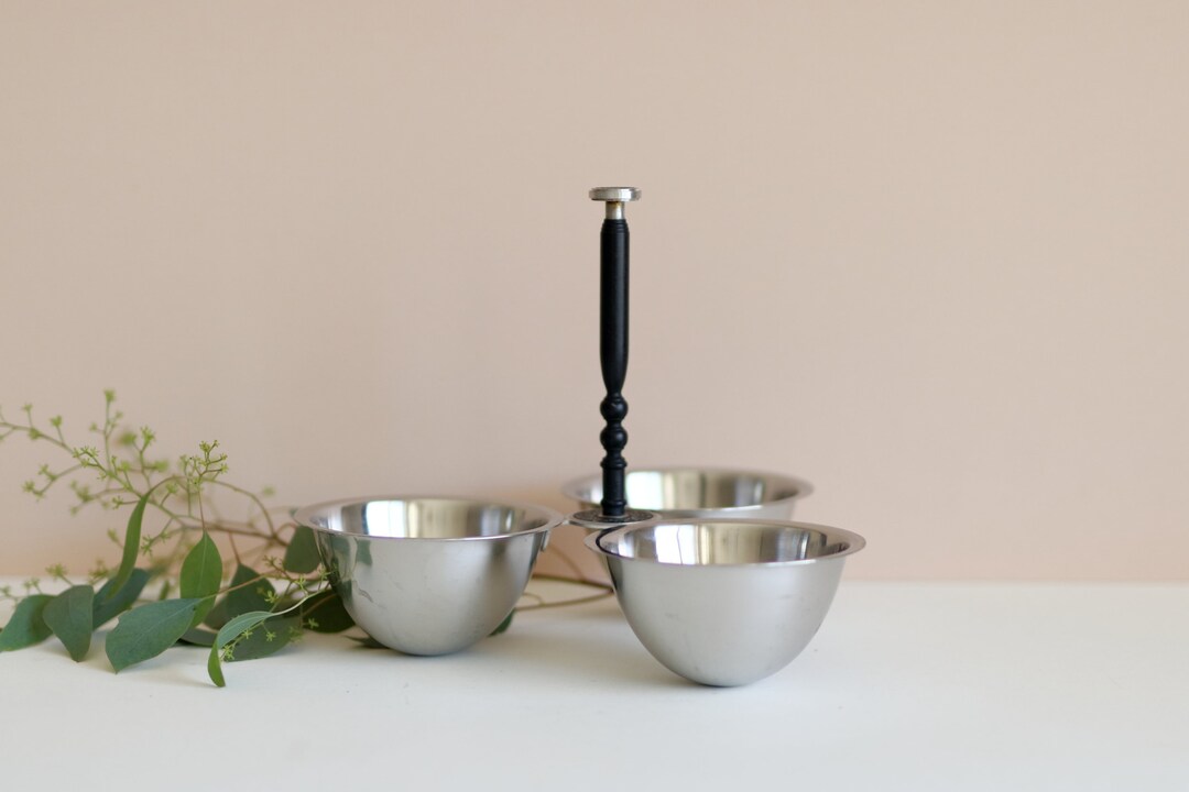 Oneida Japan Stainless Serving Bowls With Handle Mid-century Condiment ...
