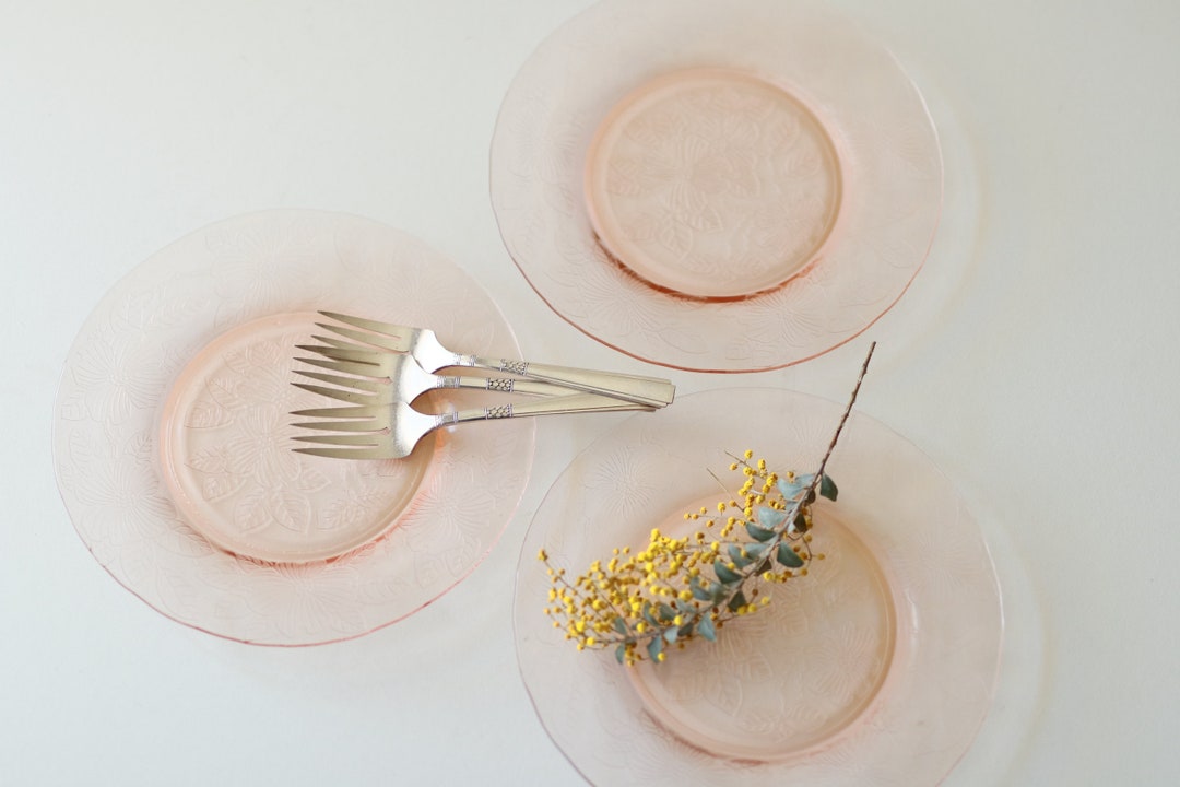 Vintage Pink Embossed Flower Pattern Glass Plates (set of 3) - Etsy