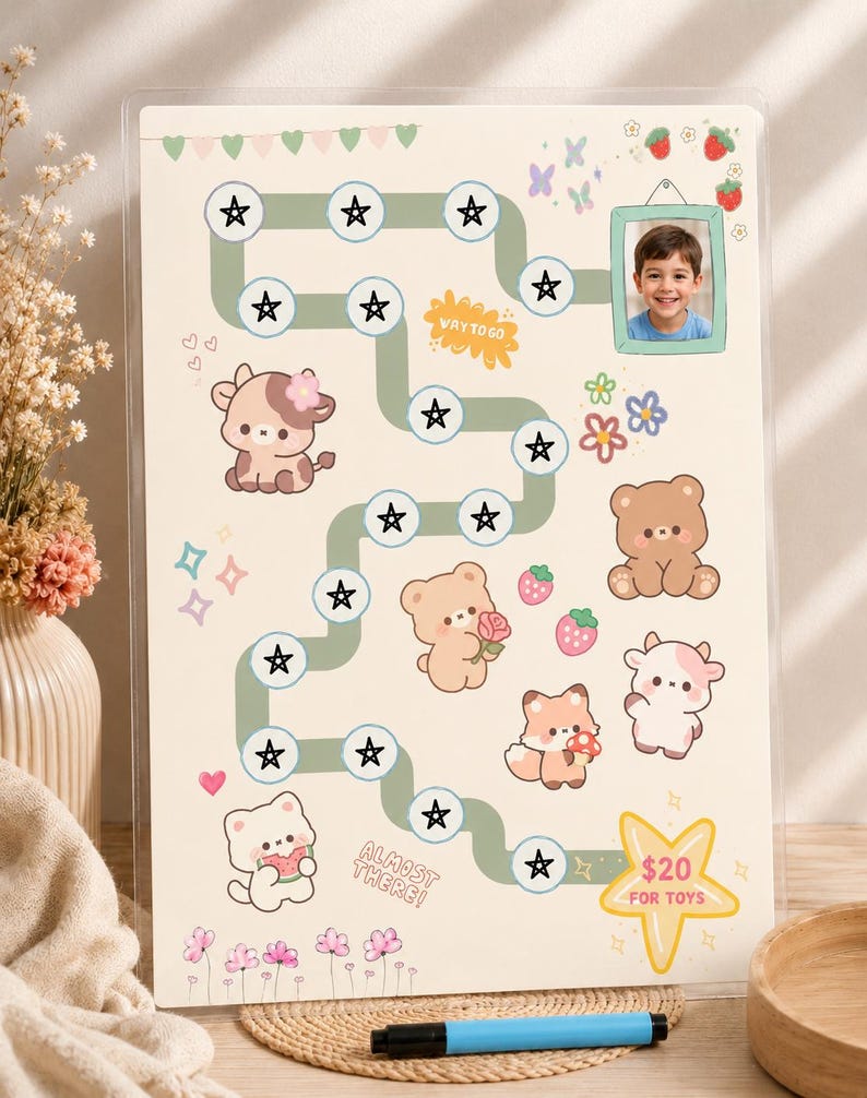 Kawaii Kids Reward Pathway Chart | Behavior, Chore, Incentive Tracker ...
