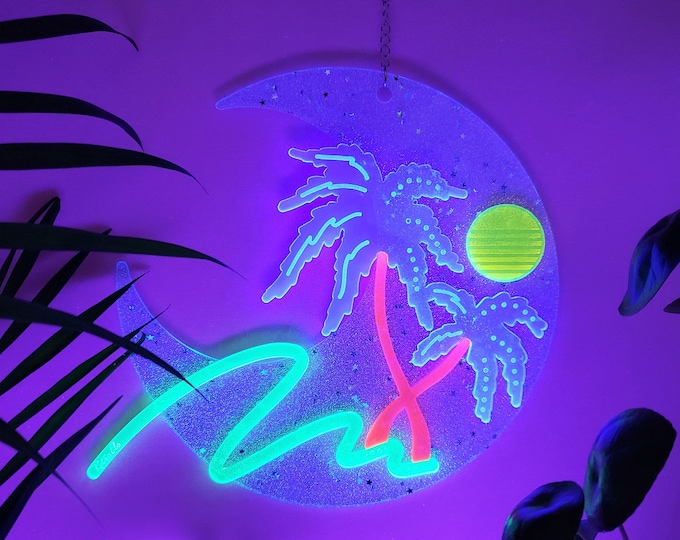 Neon Moon-blacklight Crescent Moon Acrylic Art Wall Hanging | Beach ...