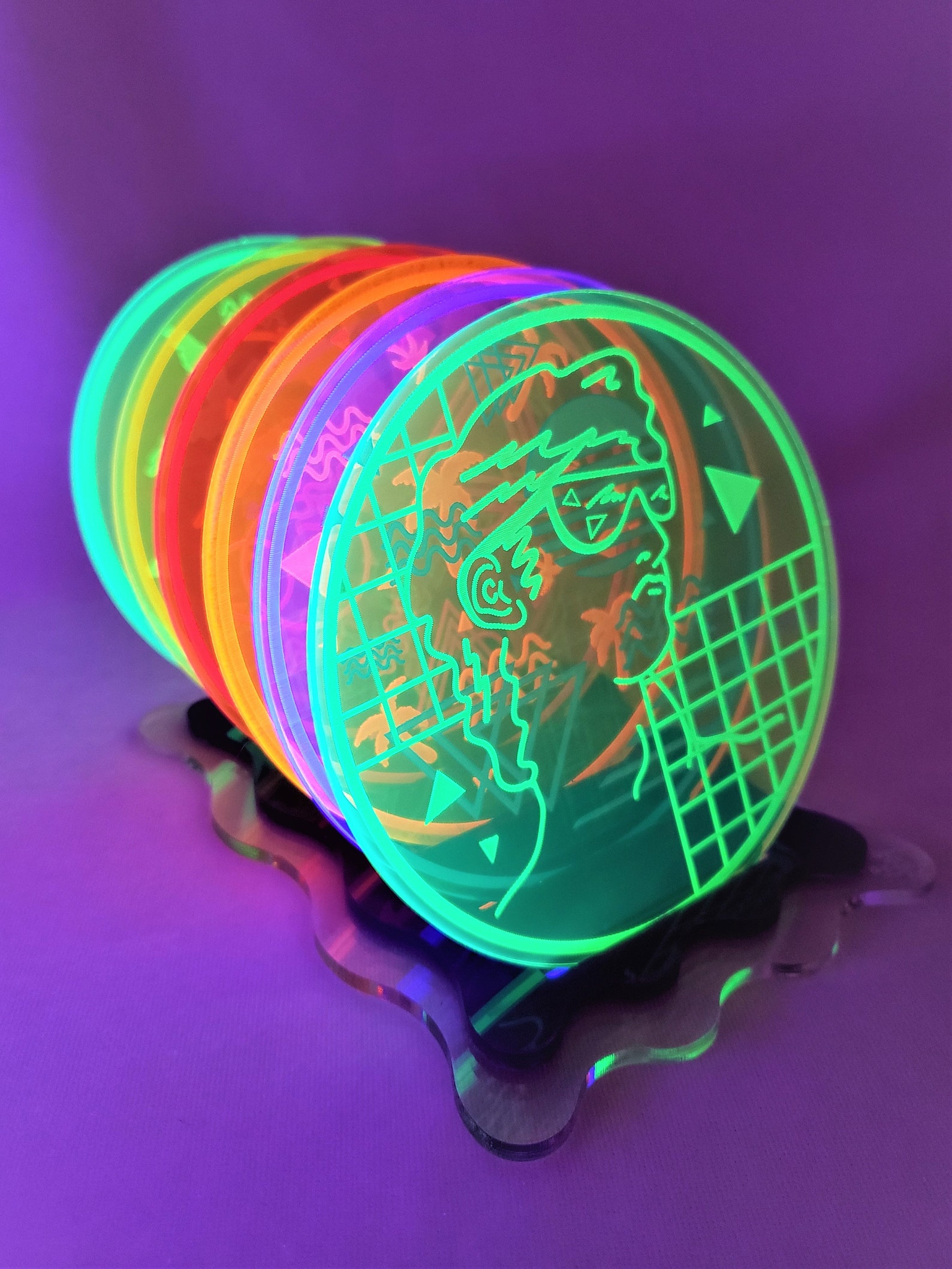 Fluorescent UV Acrylic Coaster Set-vaporwave City New Wave - Etsy