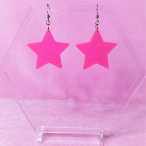 Fluorescent Pink Star Earrings Blacklight Earrings 80s Earrings - Etsy