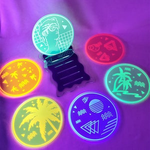 Fluorescent UV Acrylic Coaster Set-vaporwave City New Wave - Etsy