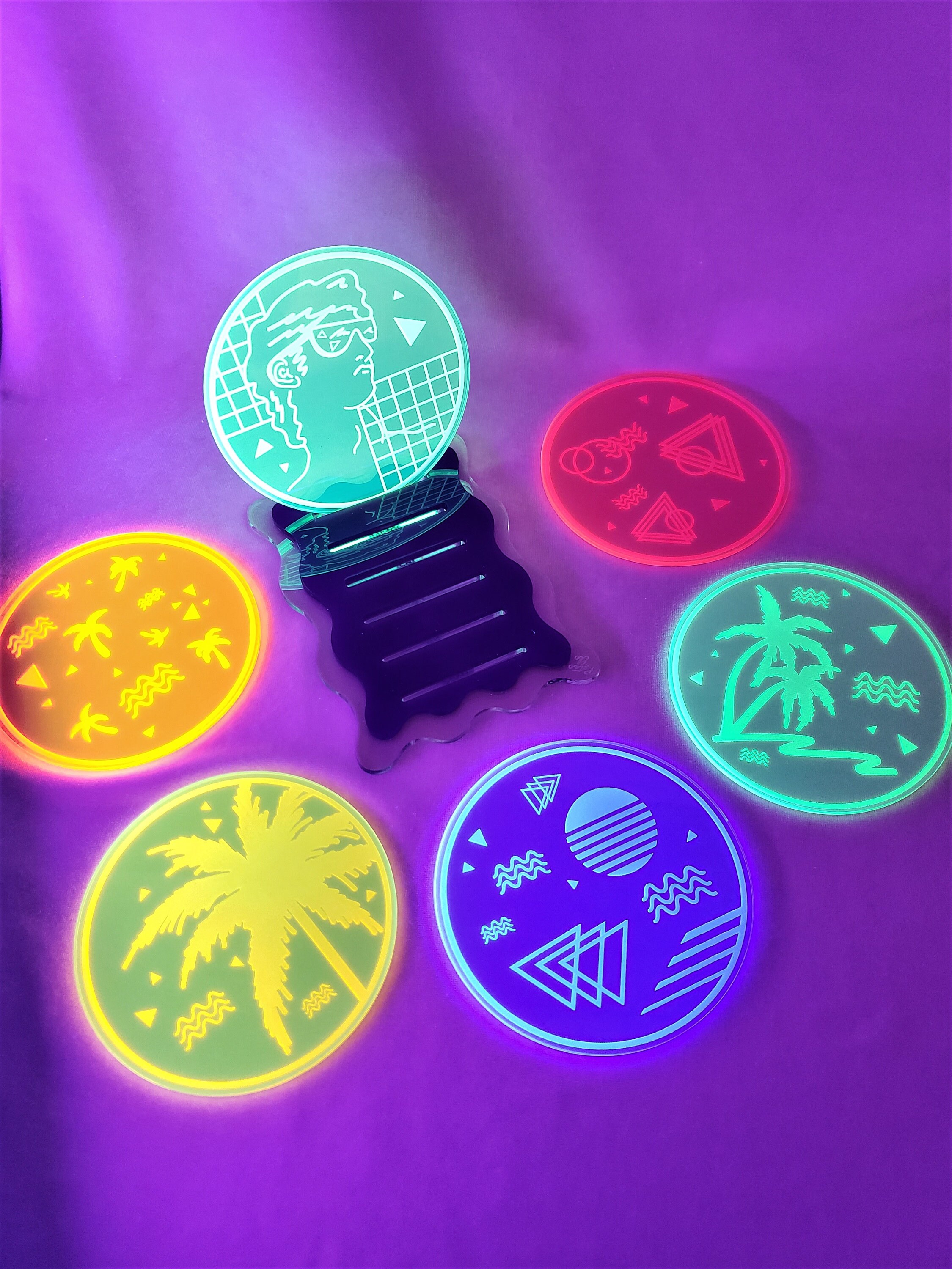 Fluorescent UV Acrylic Coaster Set-vaporwave City New Wave - Etsy