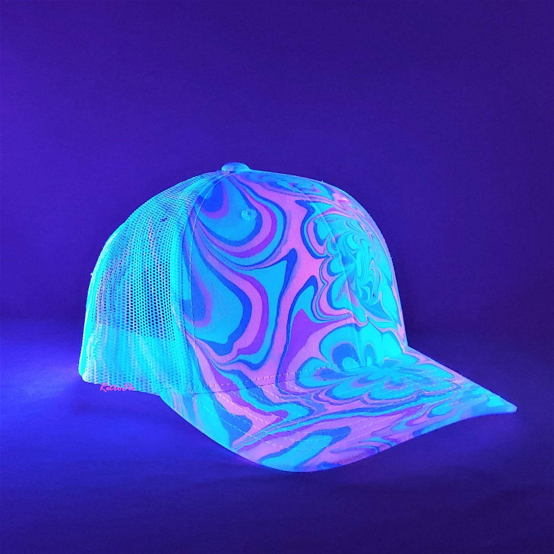 Neon Marble Trippy Trucker Hat-blacklight, One of a Kind, Vaporwave Hat ...