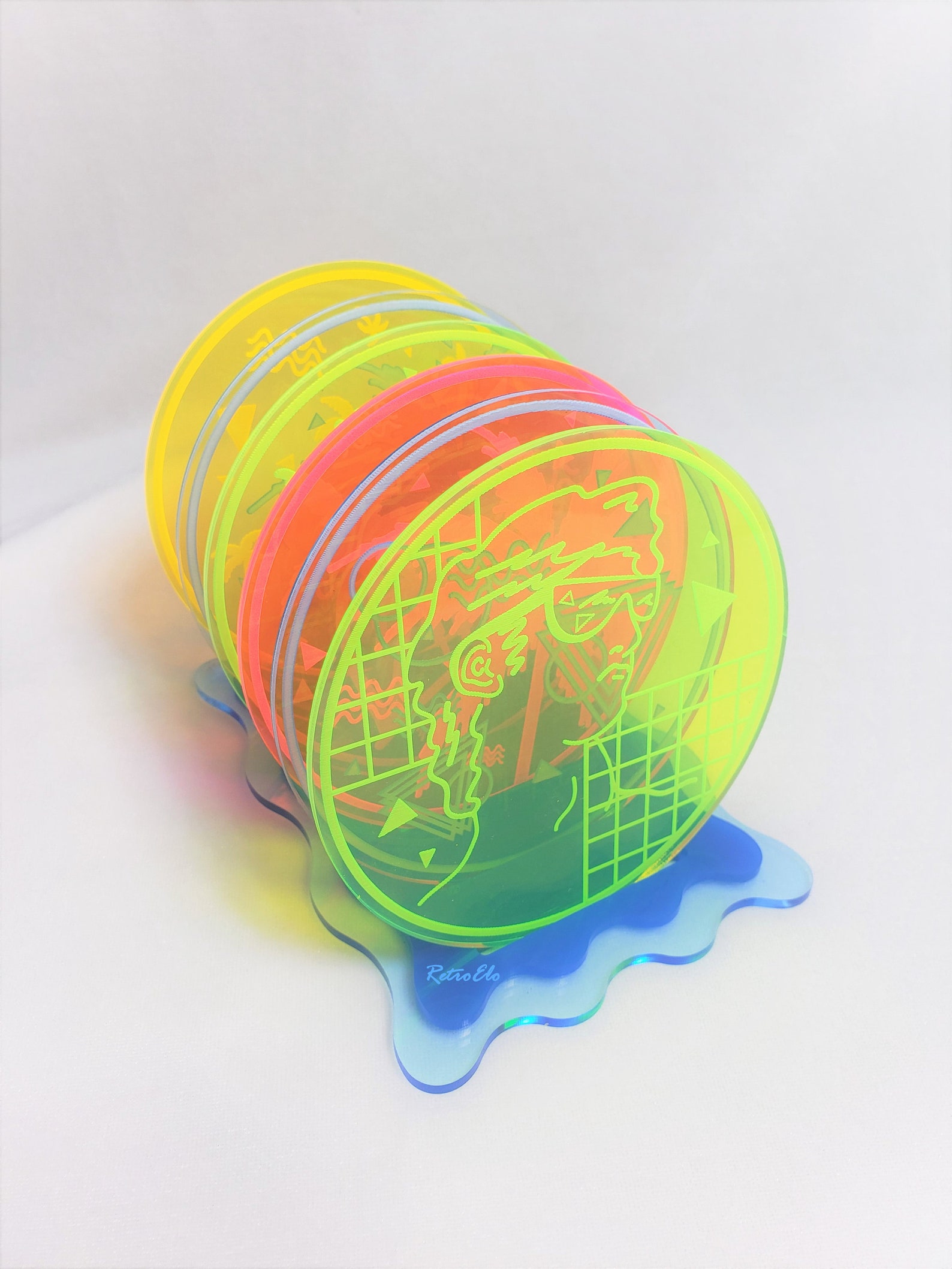 Fluorescent UV Acrylic Coaster Set-vaporwave City New Wave - Etsy