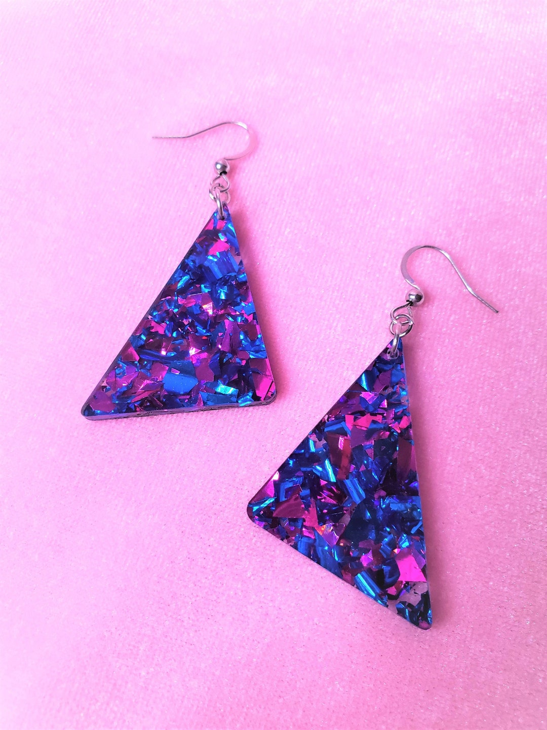 80s Inspired Chunky Glitter Triangle Earrings | Geometric Earrings ...