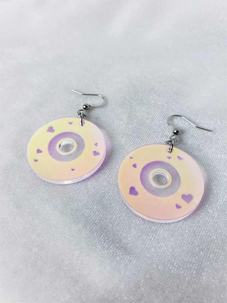 Mini Iridescent CD Earrings Retro Earrings Tech Earrings - Etsy