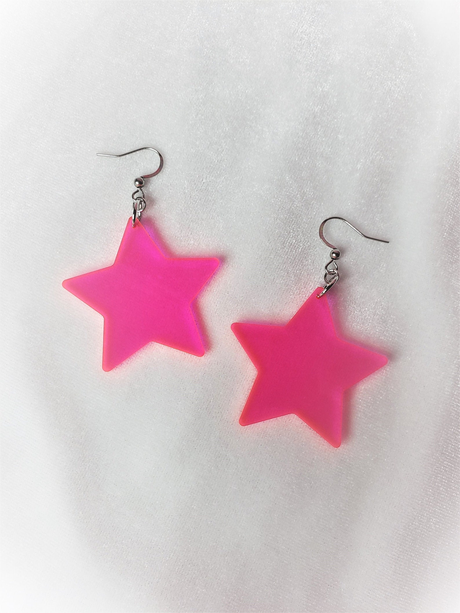 Fluorescent Pink Star Earrings Blacklight Earrings 80s - Etsy