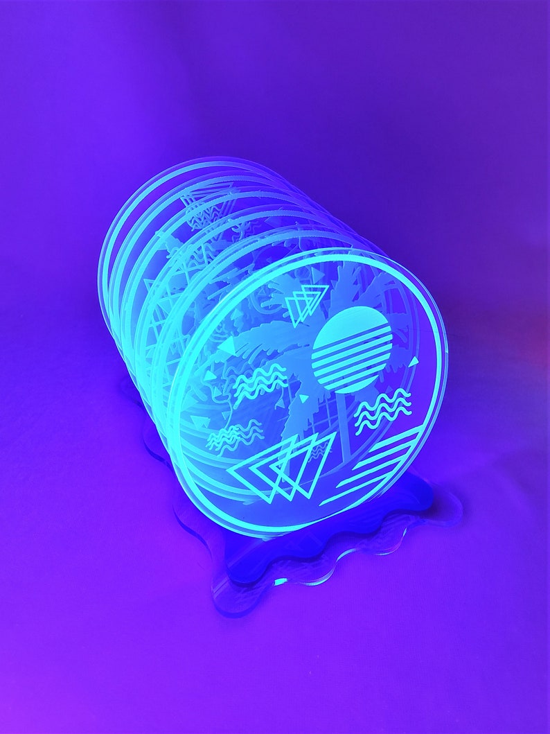 Fluorescent UV Acrylic Coaster Set-vaporwave City New Wave - Etsy