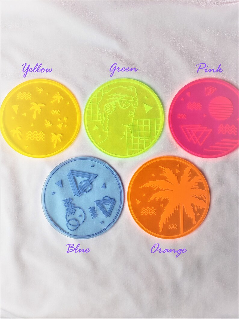 Fluorescent UV Acrylic Coaster Set-vaporwave City New Wave - Etsy
