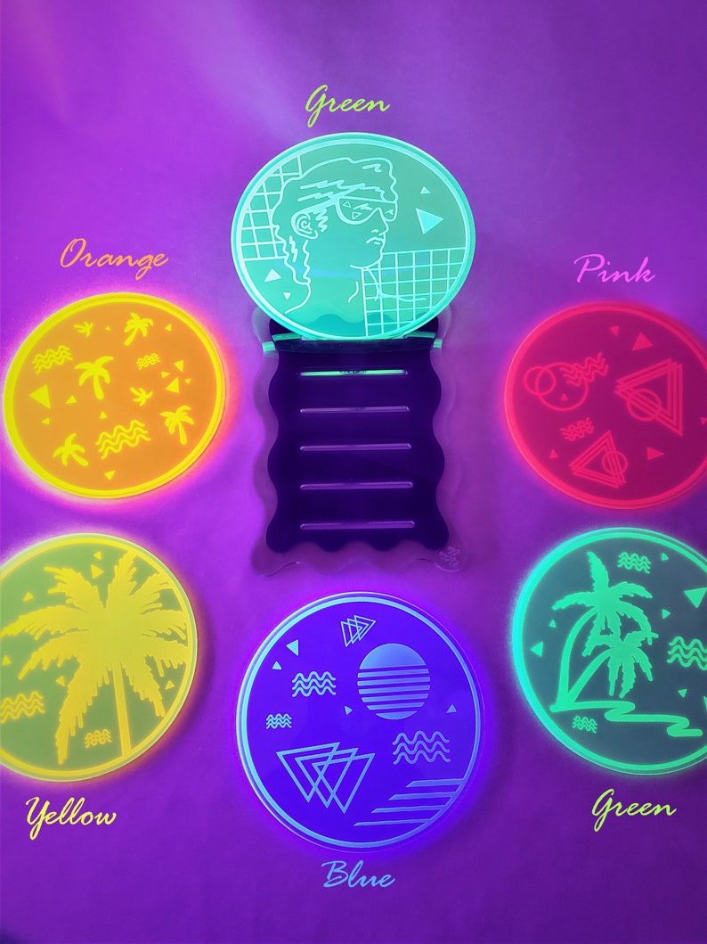 Fluorescent UV Acrylic Coaster Set-vaporwave City New Wave - Etsy