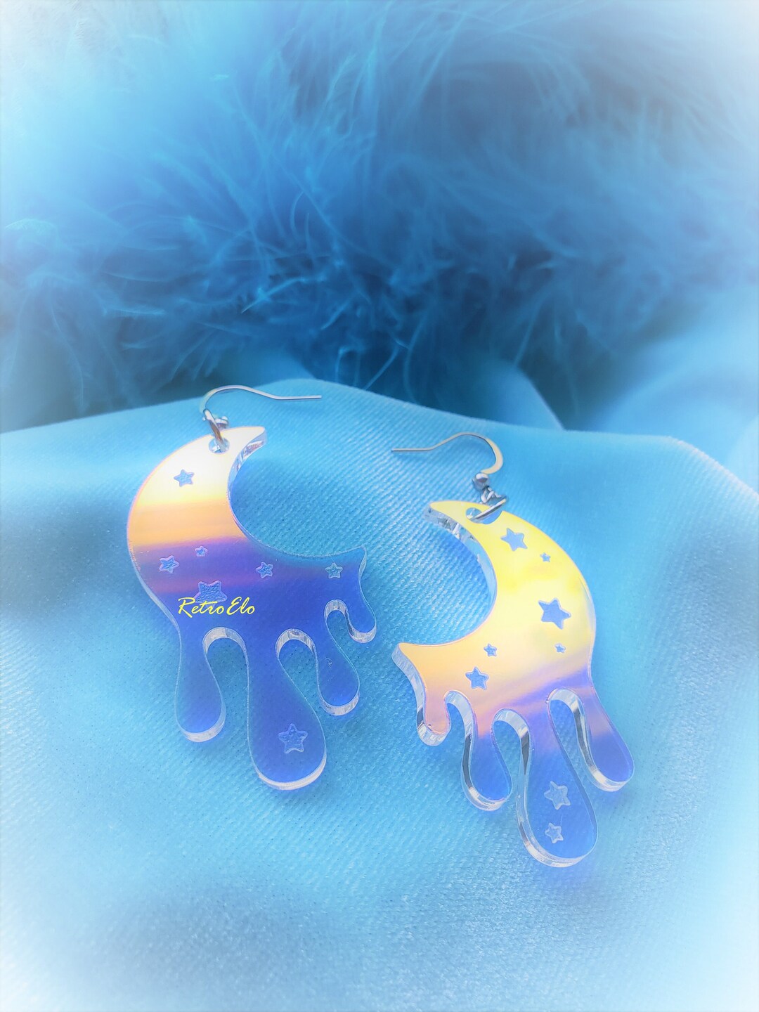 Iridescent Drip Moon With Stars | Drippy Moons | Moon Jewelry | Witchy ...