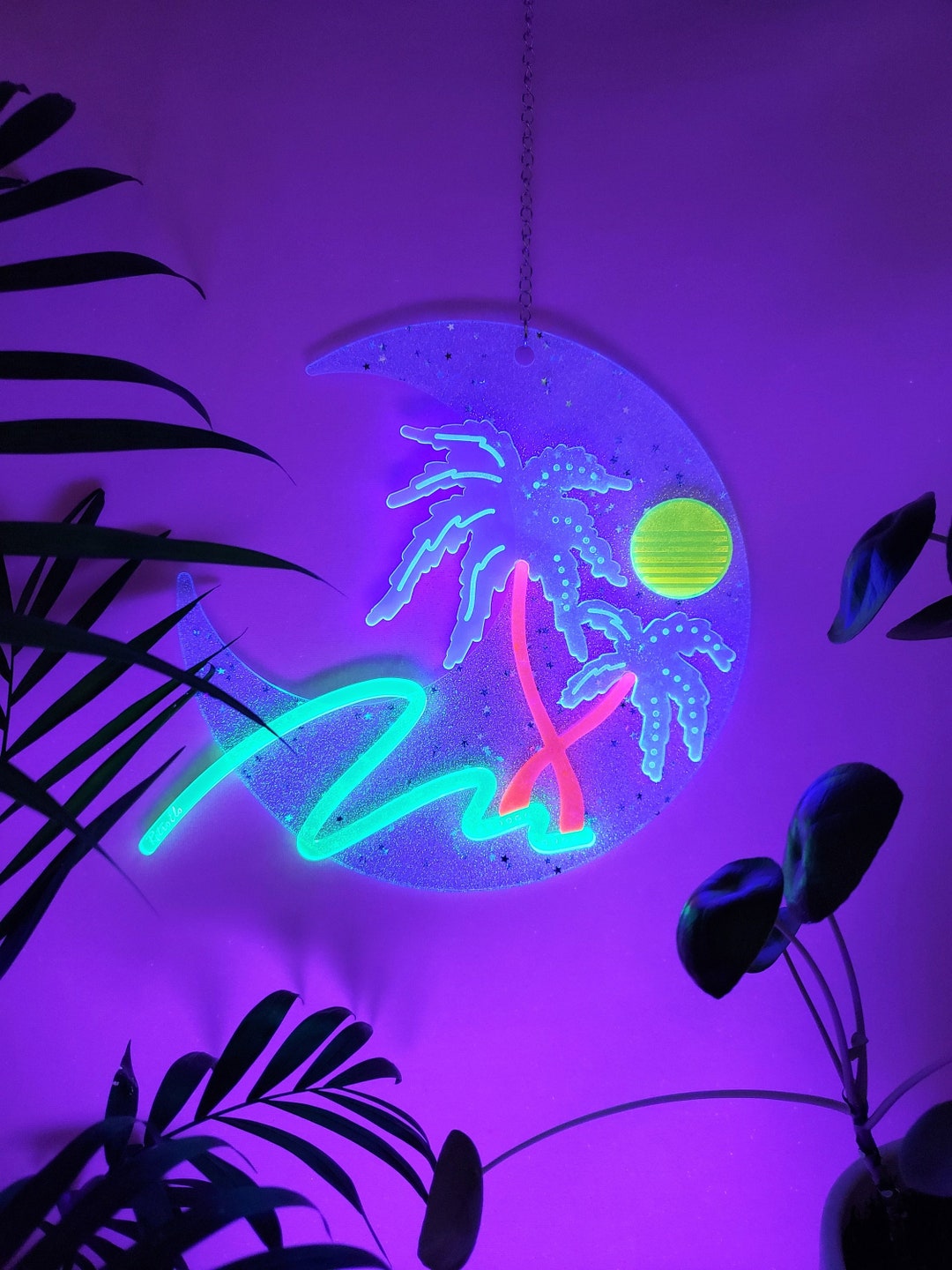 Neon Moon-blacklight Crescent Moon Acrylic Art Wall Hanging Beach ...