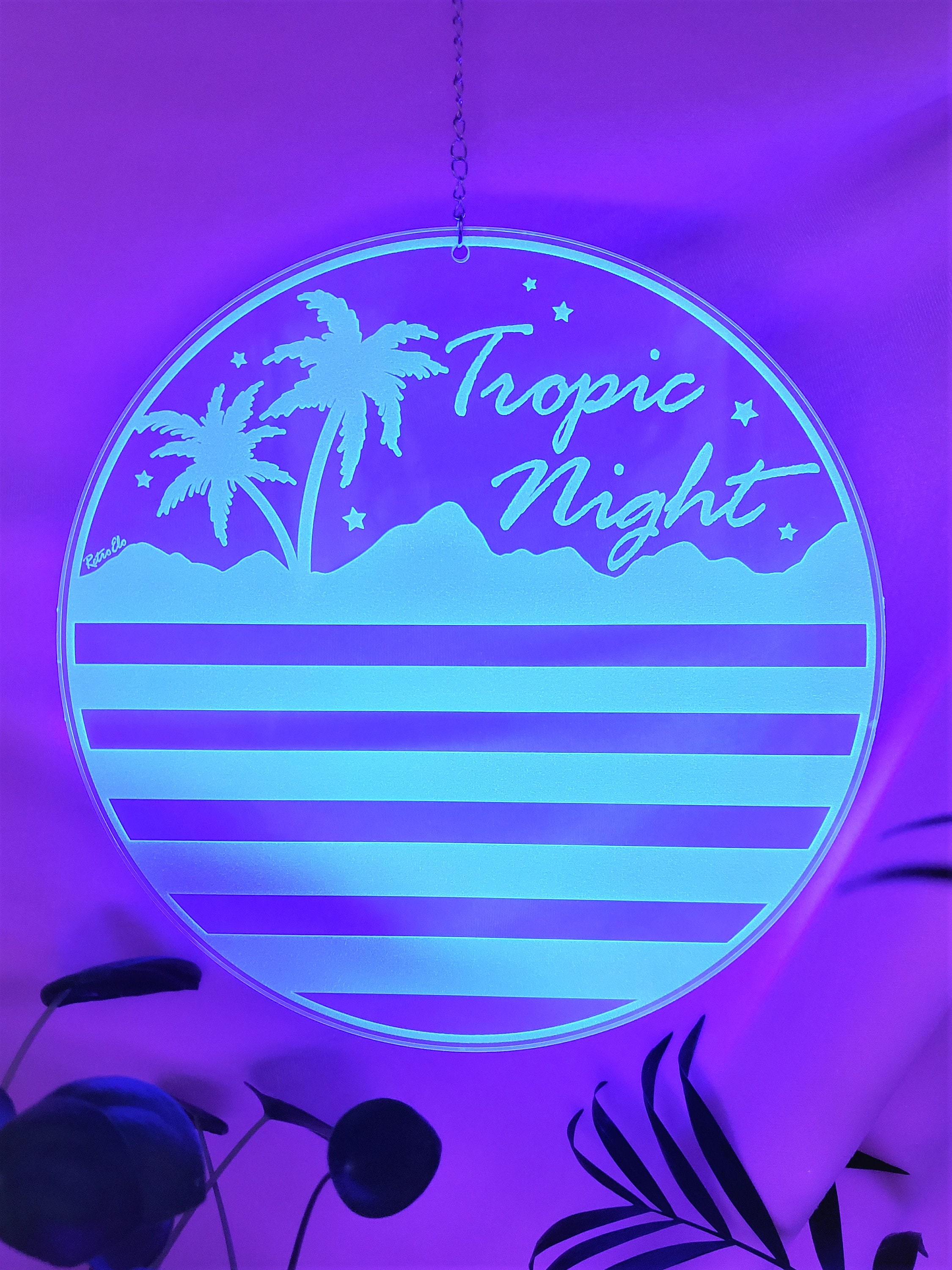 Tropic Night-Retro Synthwave Blue Moon Acrylic Art Wall | Etsy