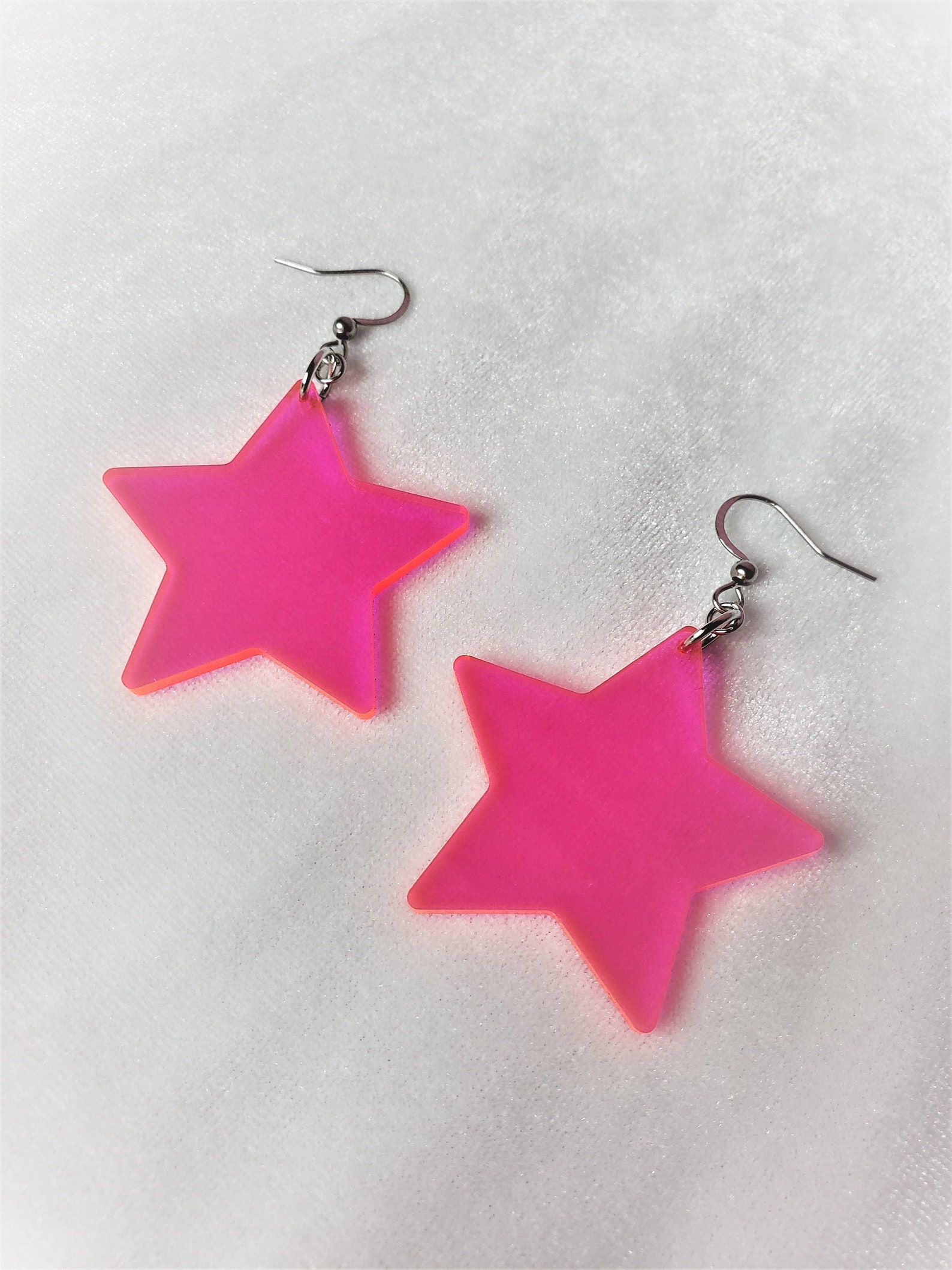 Fluorescent Pink Star Earrings Blacklight Earrings 80s - Etsy