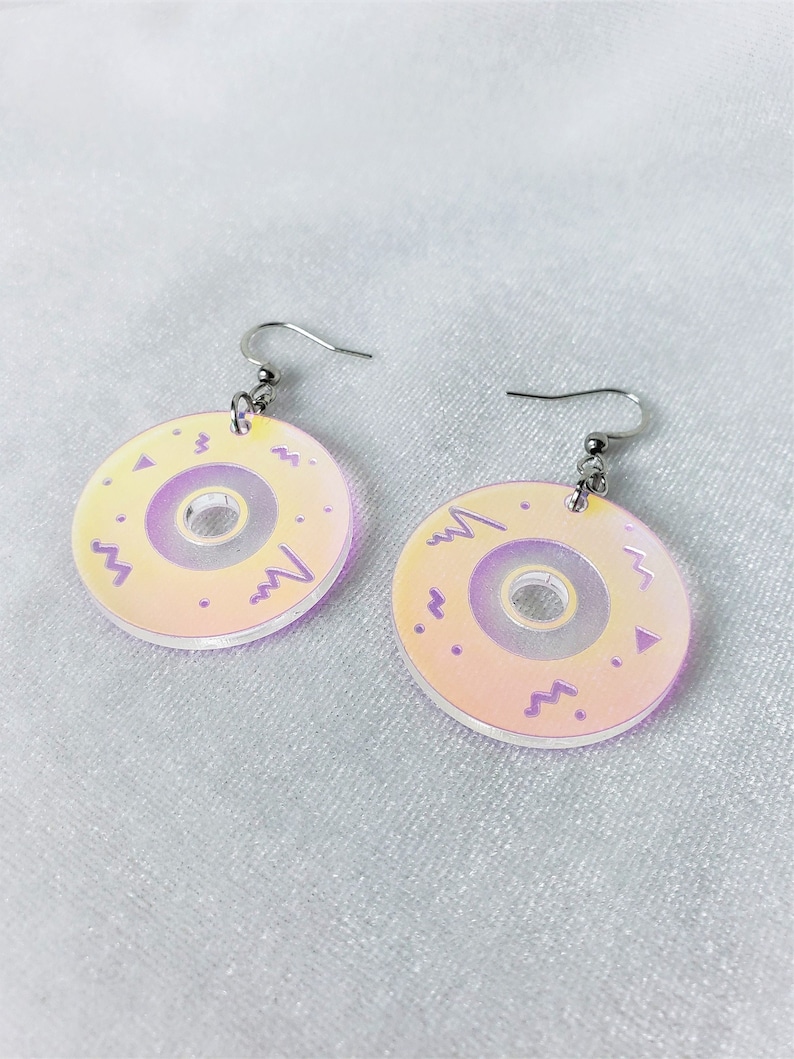 Mini Iridescent CD Earrings Retro Earrings Tech Earrings - Etsy