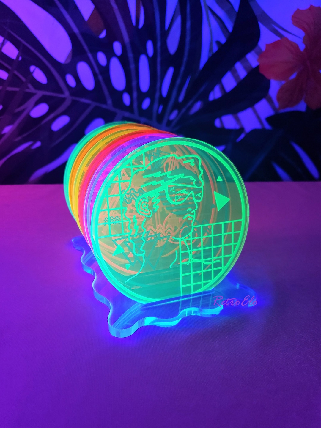 Fluorescent UV Acrylic Coaster Set-vaporwave City Retro Decor 80s 90s ...