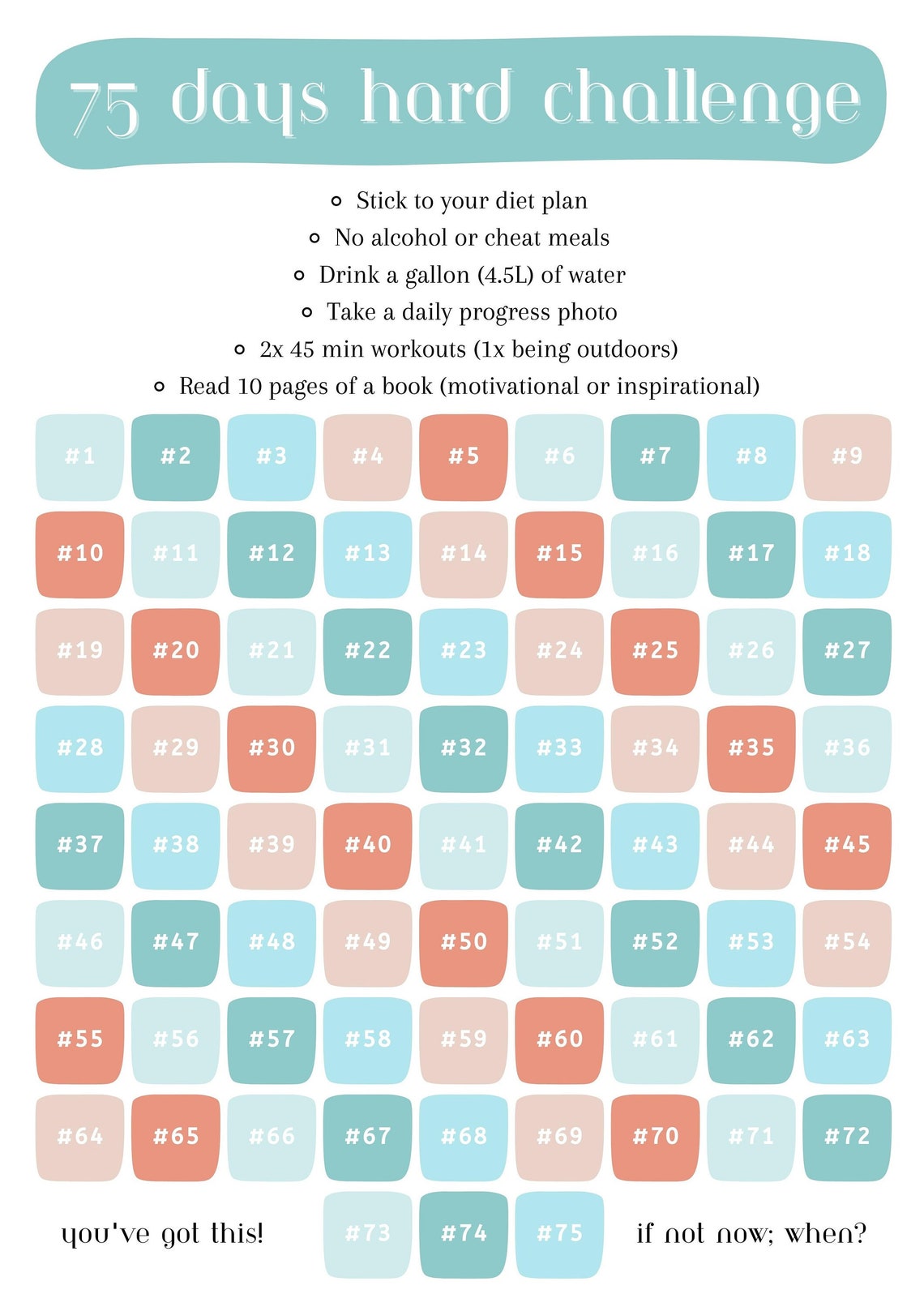 75 Days Hard Chart / Timeline / Calendar / A2 SIZE See Other Listings ...