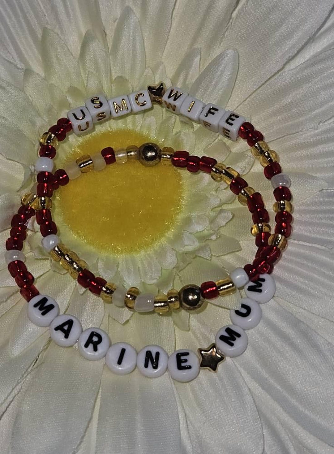 Military Seed Bead Bracelet, Marine, USMC, Mom, Wife, Daughter, Grandma ...